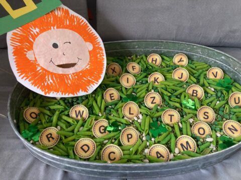 Letter Match St. Patrick's Day Sensory Bin - Mama of Minis