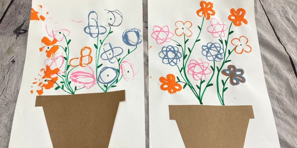 Flower Painting Stamps and Paper Flower Pot Craft for Kids