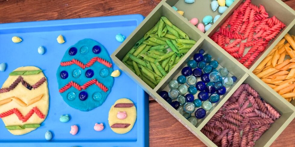 DIY Easter Egg Play Dough Tray - Mama of Minis