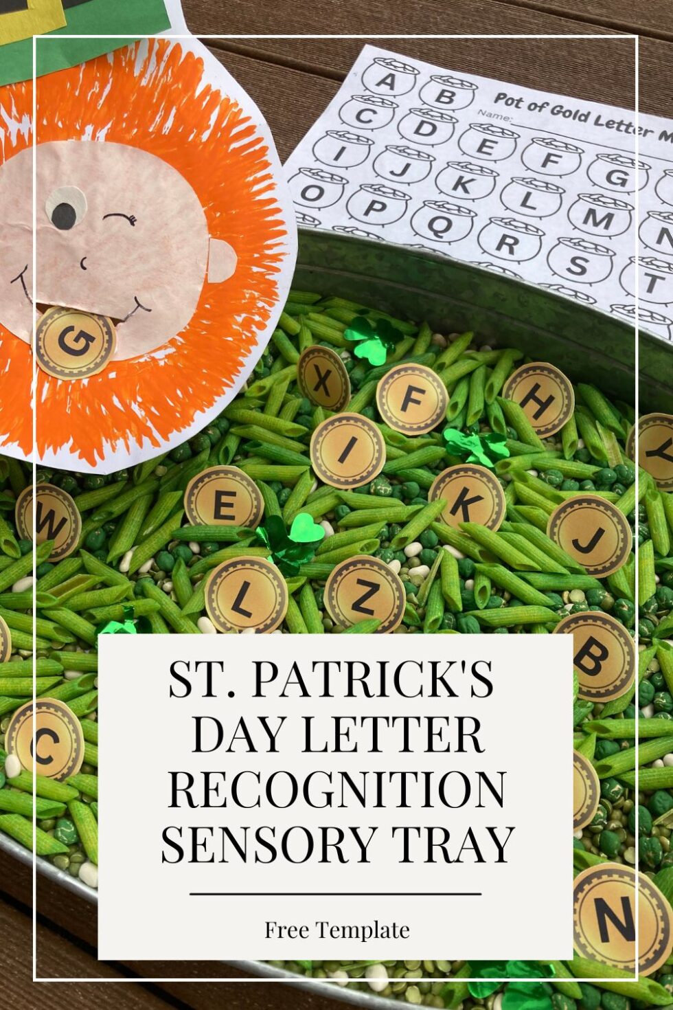 Letter Match St. Patrick's Day Sensory Bin - Mama of Minis