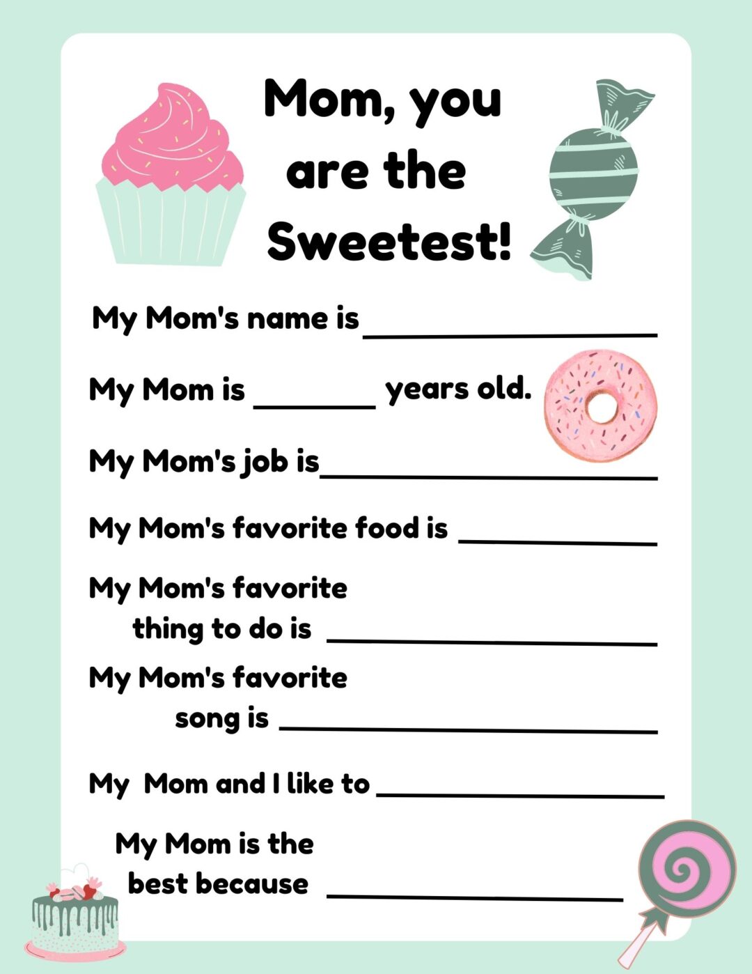 Mother's Day Questionnaire for Kids - Mama of Minis