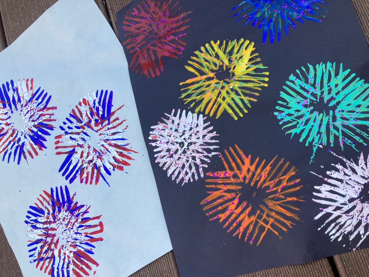 Fork Painted Fireworks Patriotic Craft for Kids - Mama of Minis