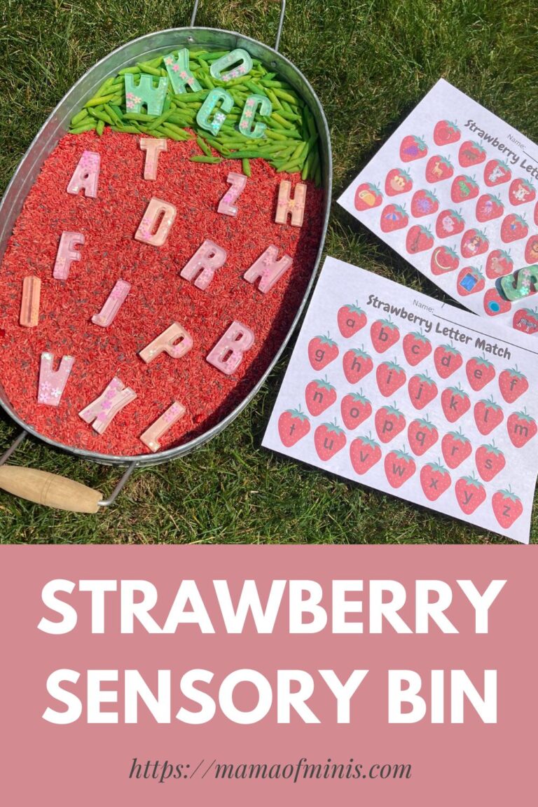 Strawberry Sensory Bin with Free Letter Recognition Printable