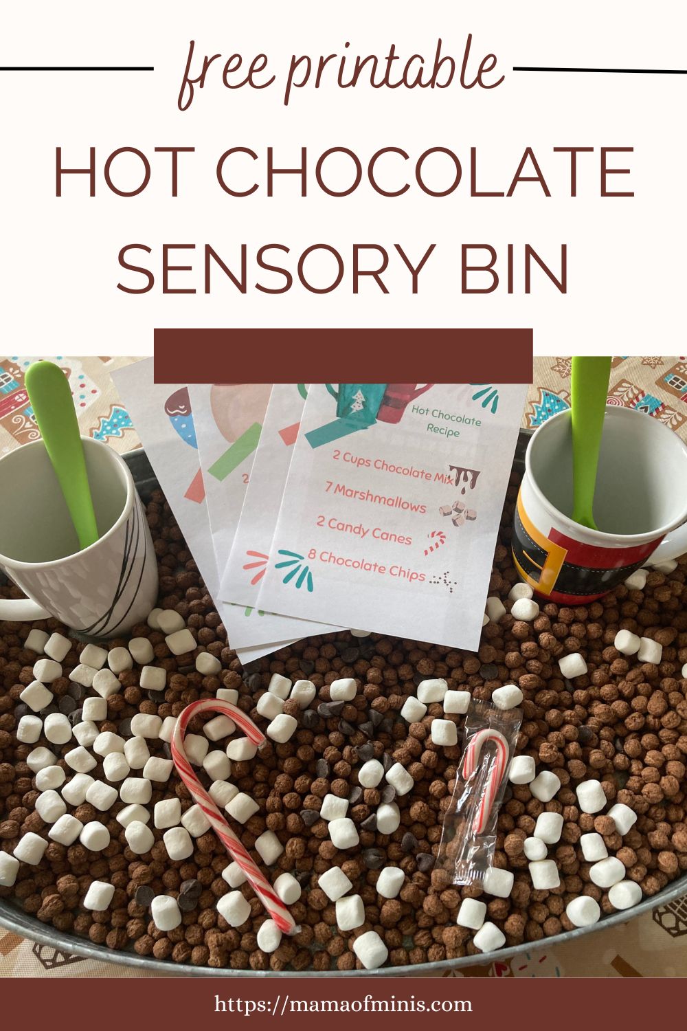 Hot Cocoa Sensory Bin and Free Recipe Template