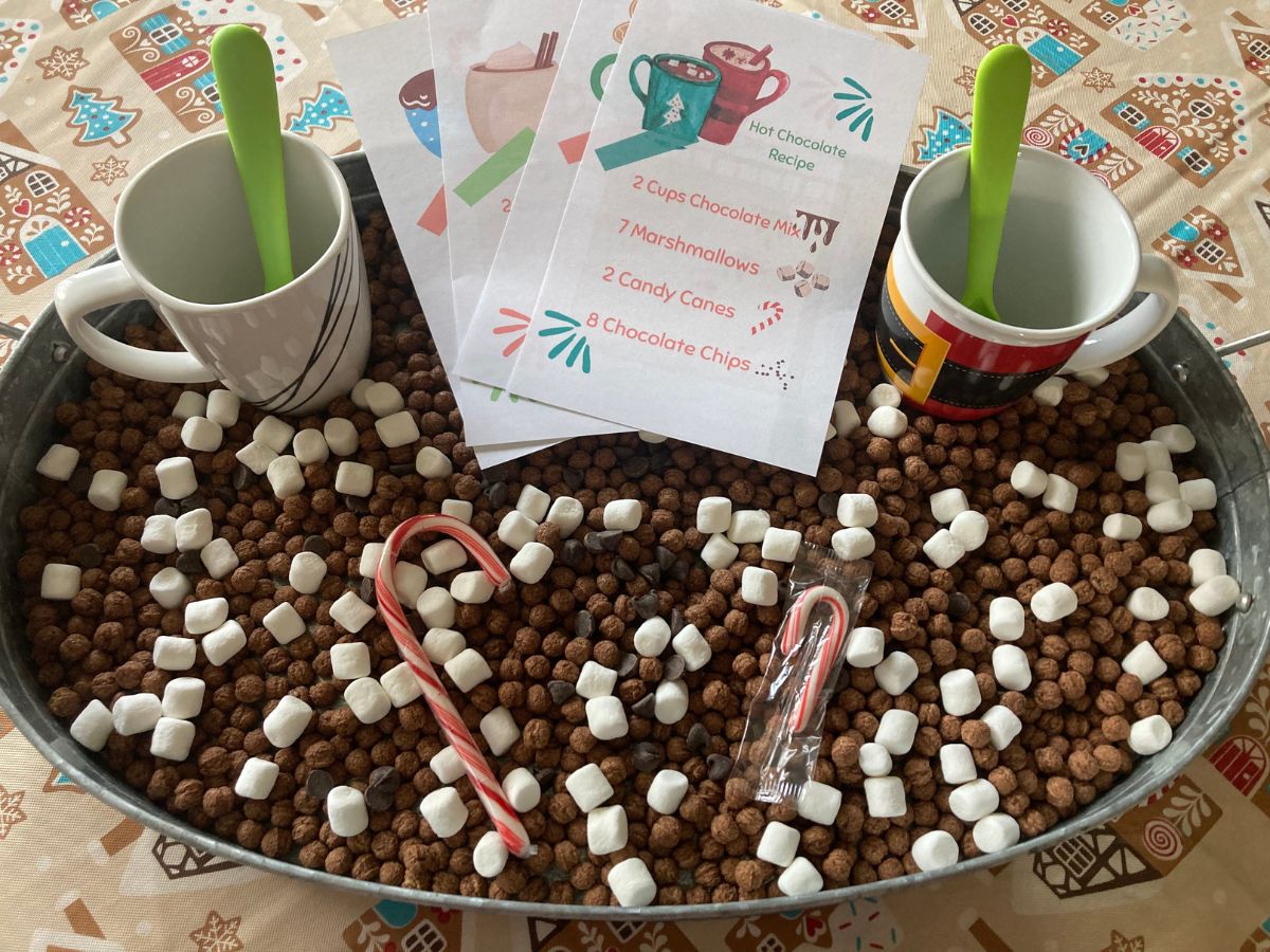 Hot Cocoa Sensory Bin and Free Recipe Template
