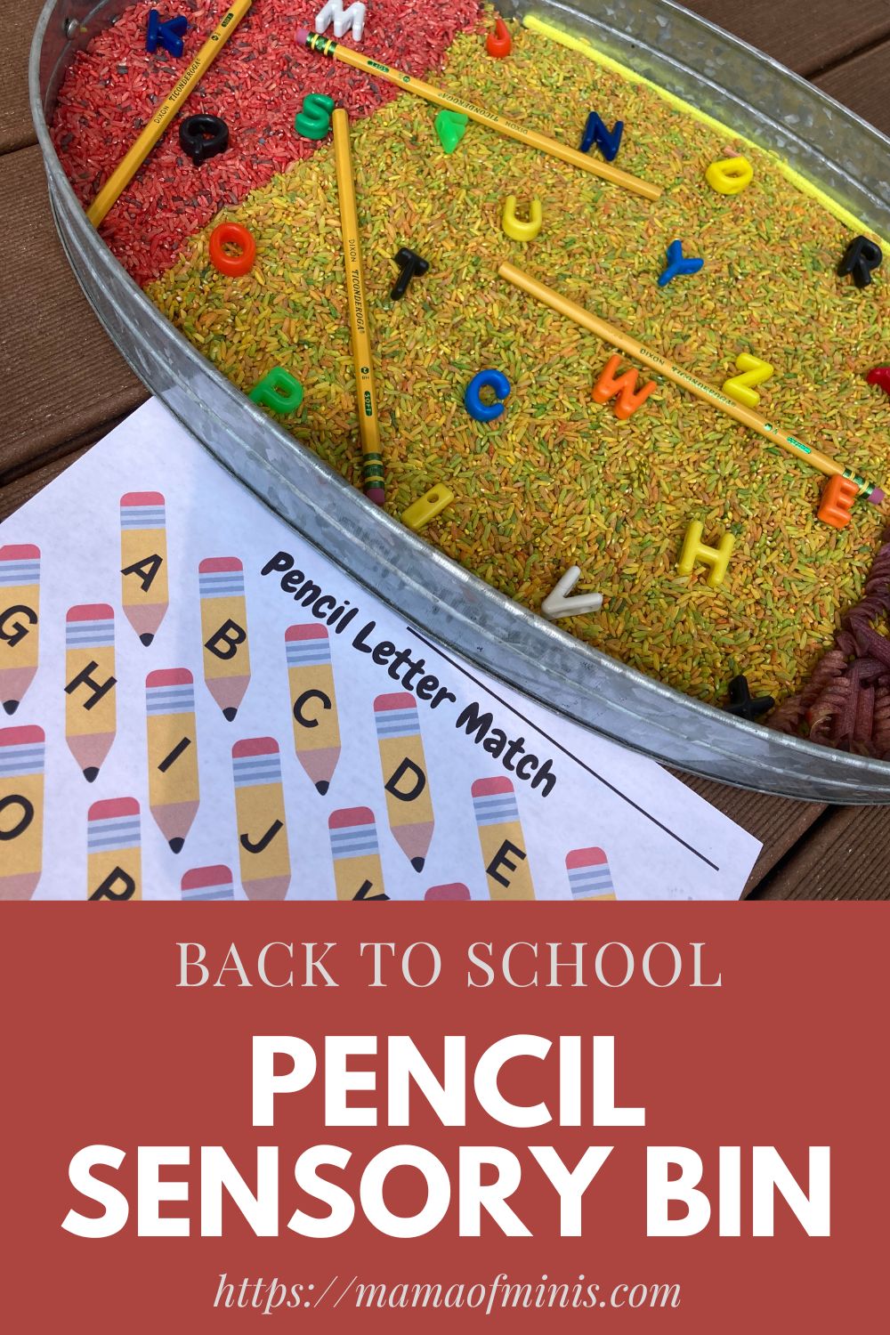 Back to School Pencil Sensory Bin and Free Template