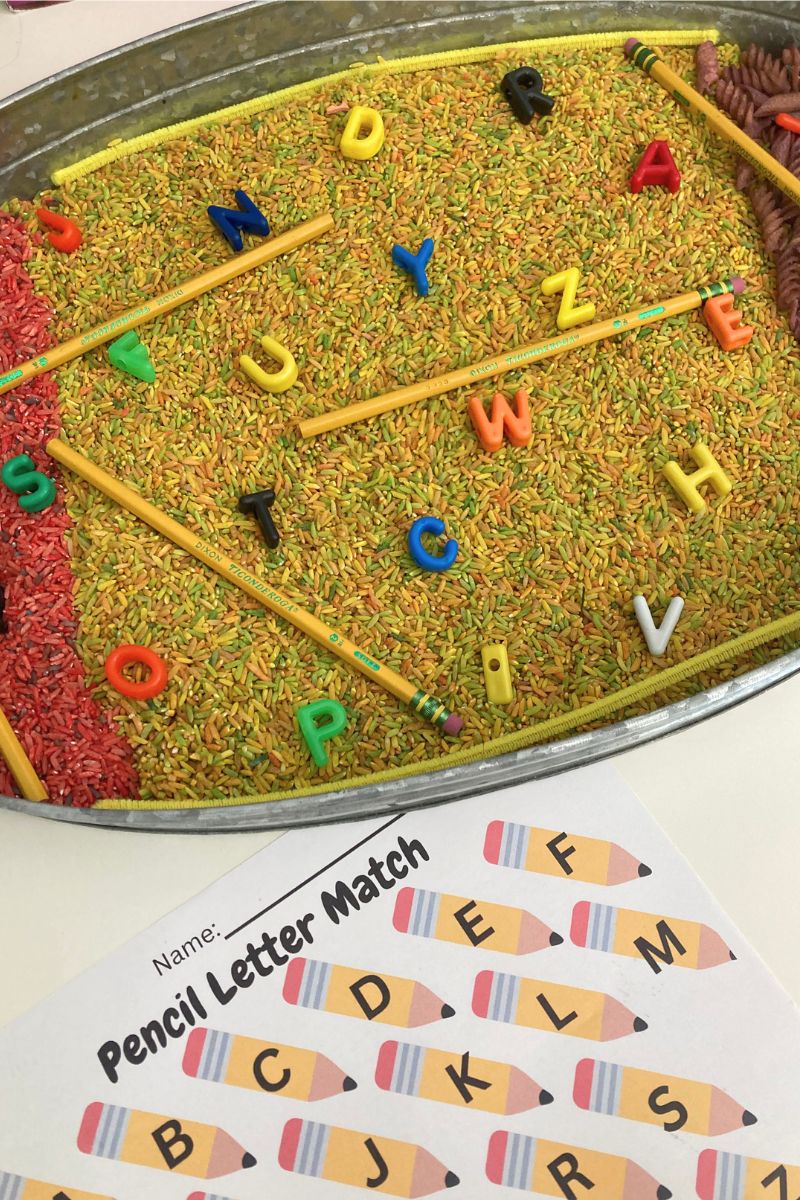 Back to School Pencil Sensory Bin and Free Template