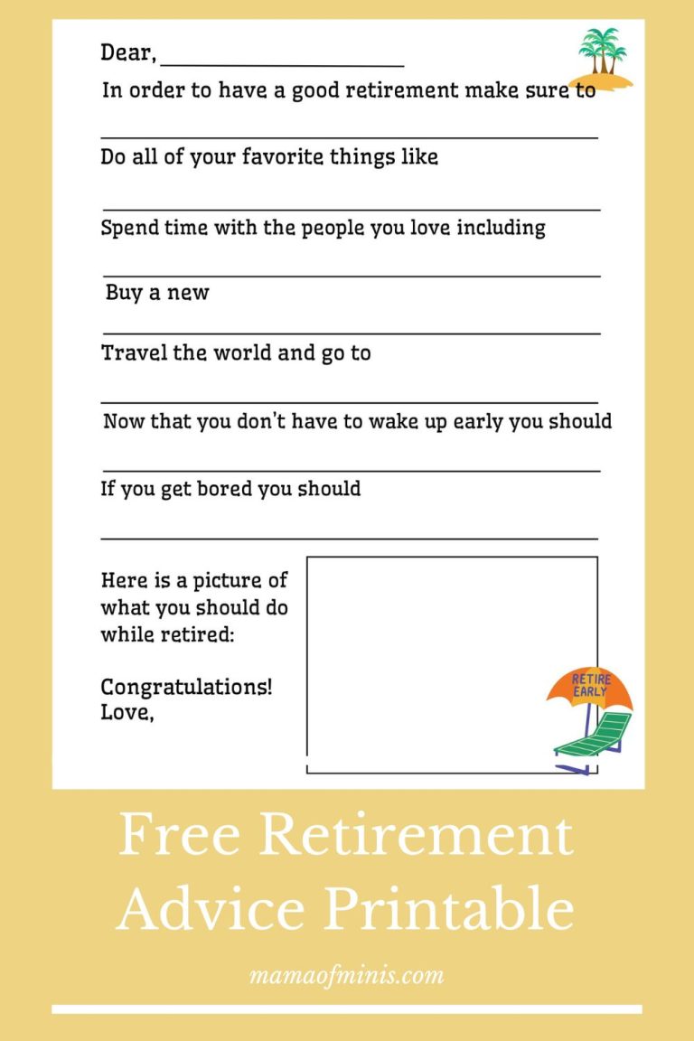 Free Retirement Advice Printable From Kids