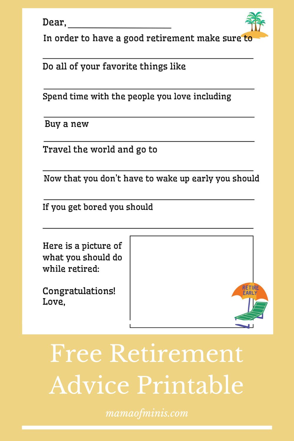 Free Retirement Advice Printable From Kids