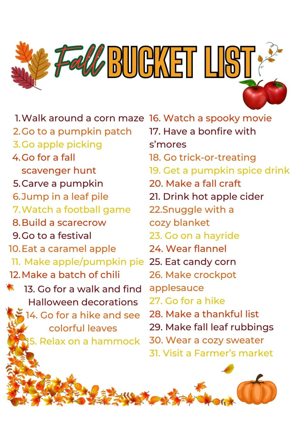 Fun and Free Printable Fall Bucket List