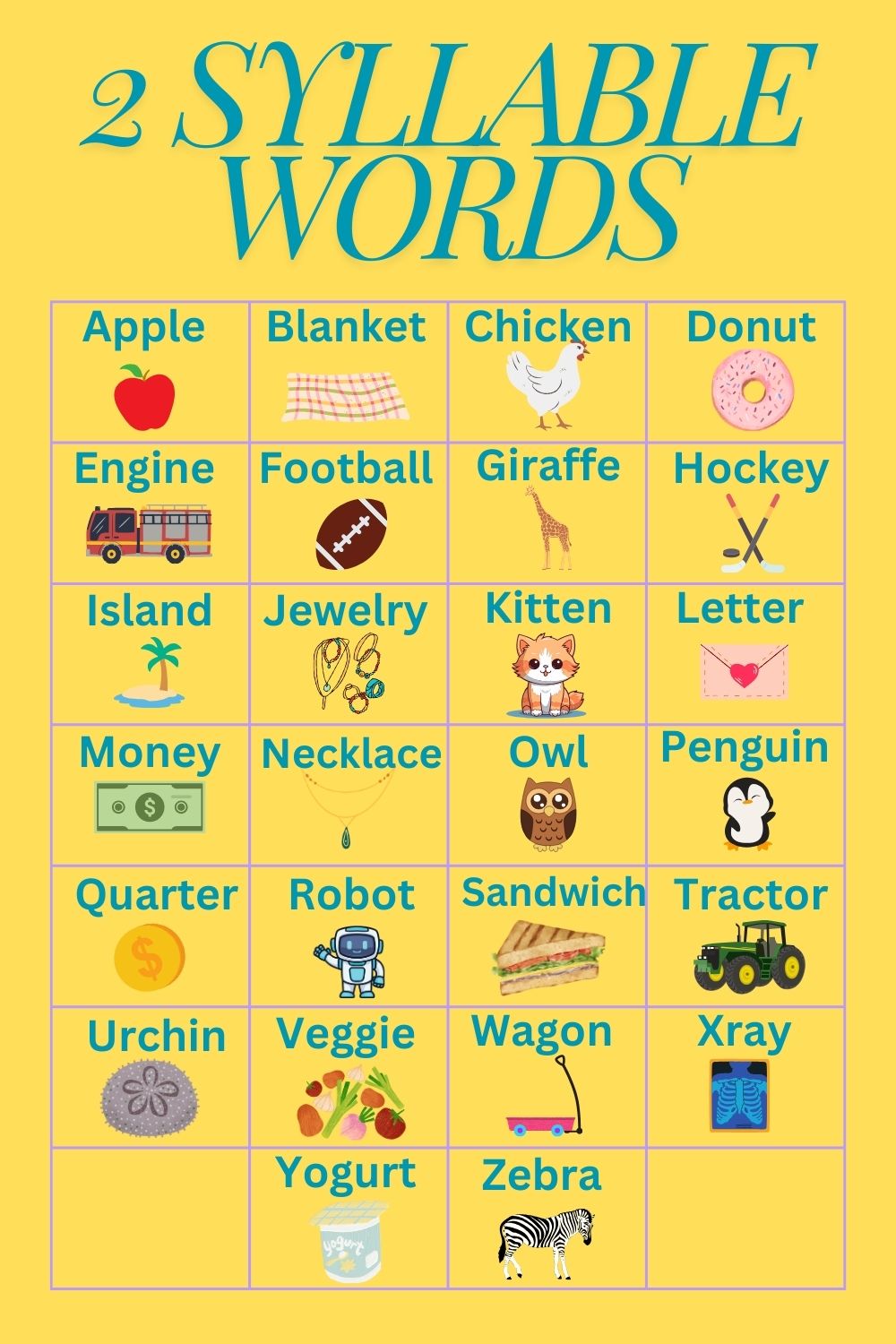 Long and Comprehensive 2 Syllable Words List