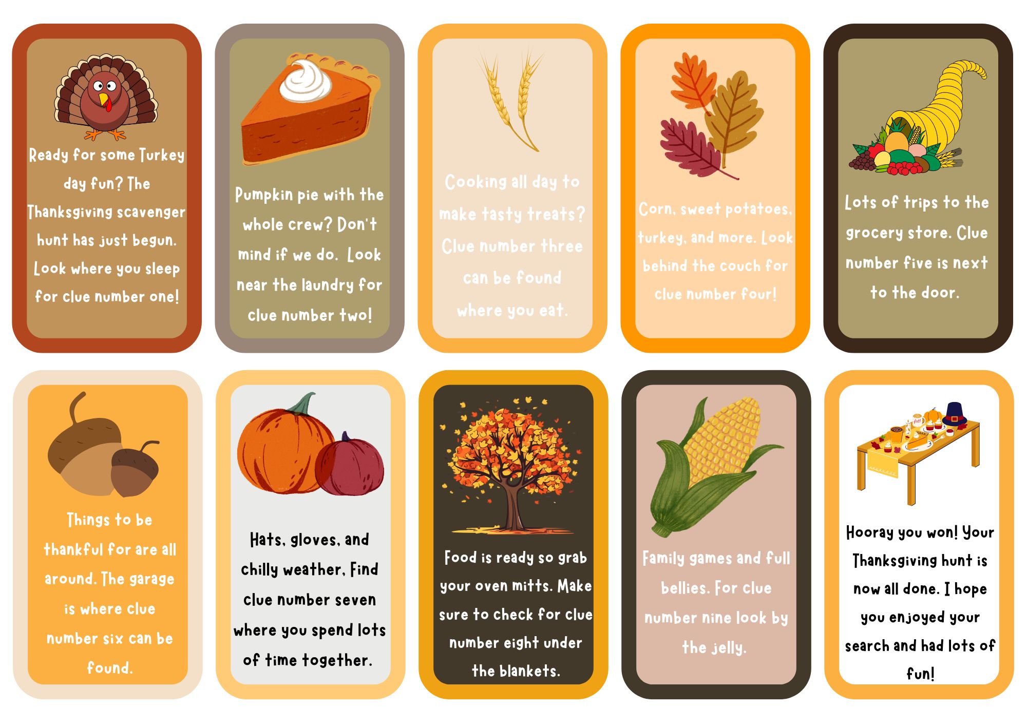 Free Thanksgiving Scavenger Hunt Printable PDF