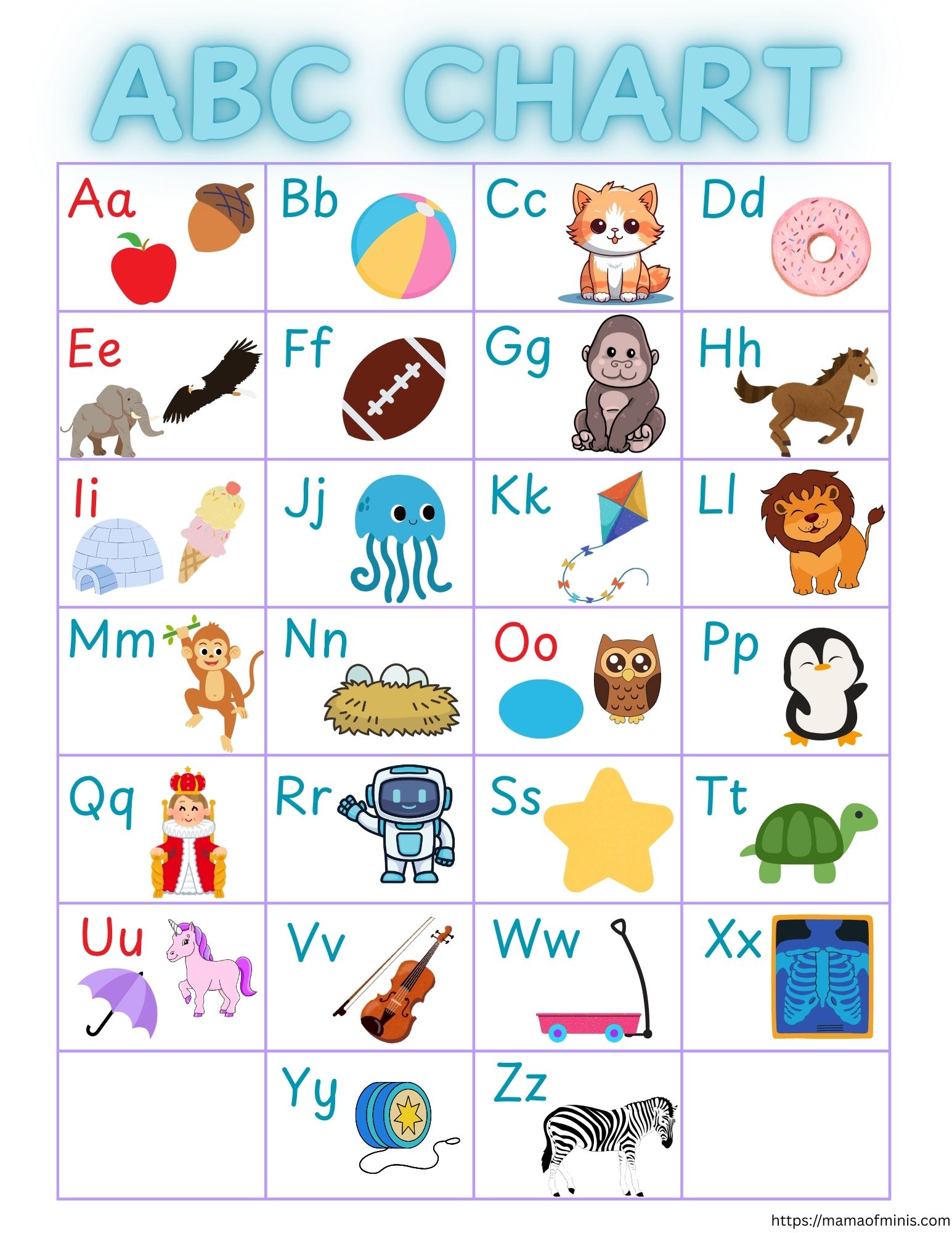 Free Printable ABC Chart for Kindergarten