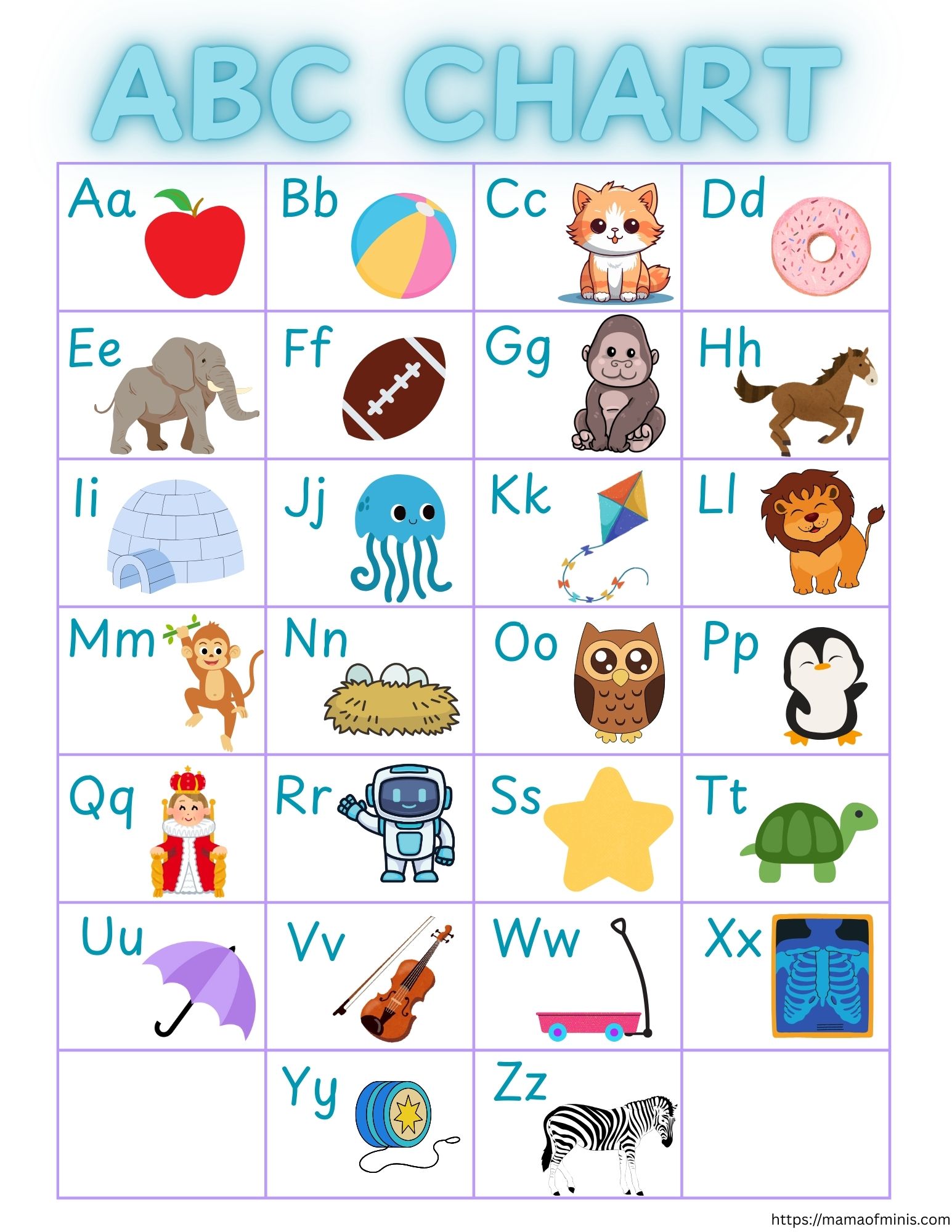 Free Printable ABC Chart for Kindergarten