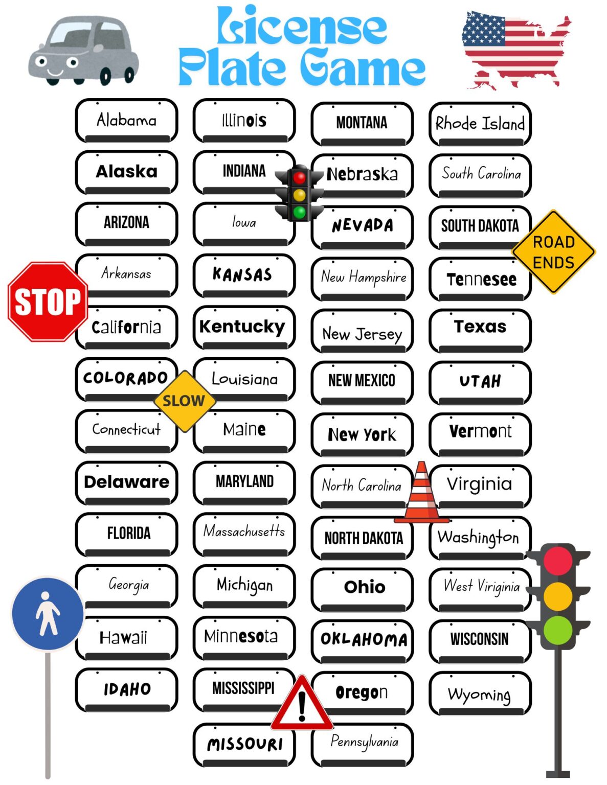 US License Plate Game Free Printable