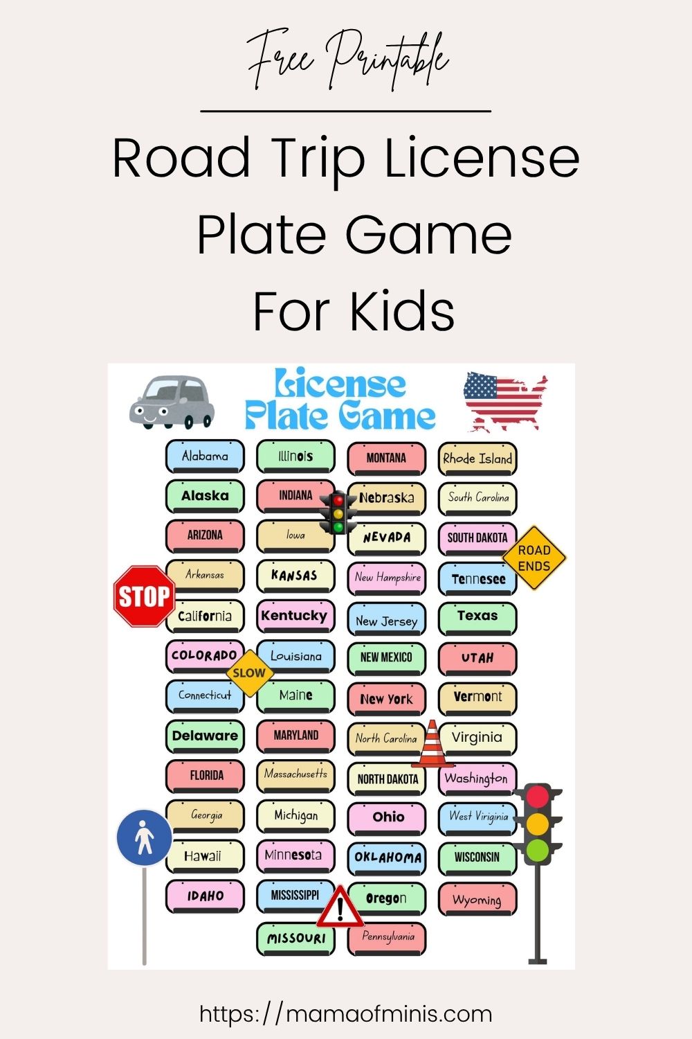 US License Plate Game Free Printable