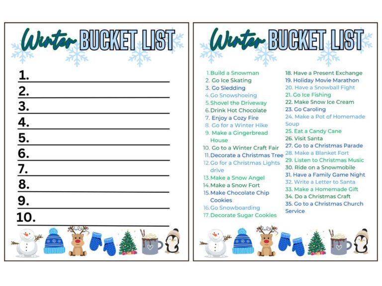 Free Printable Winter Bucket List for Families